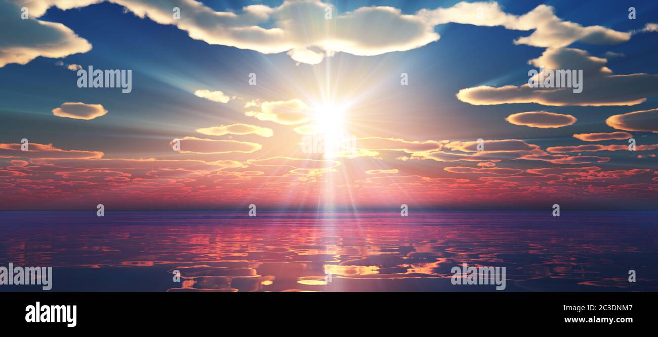 Beautify sunset over sea, sun ray light Stock Photo - Alamy