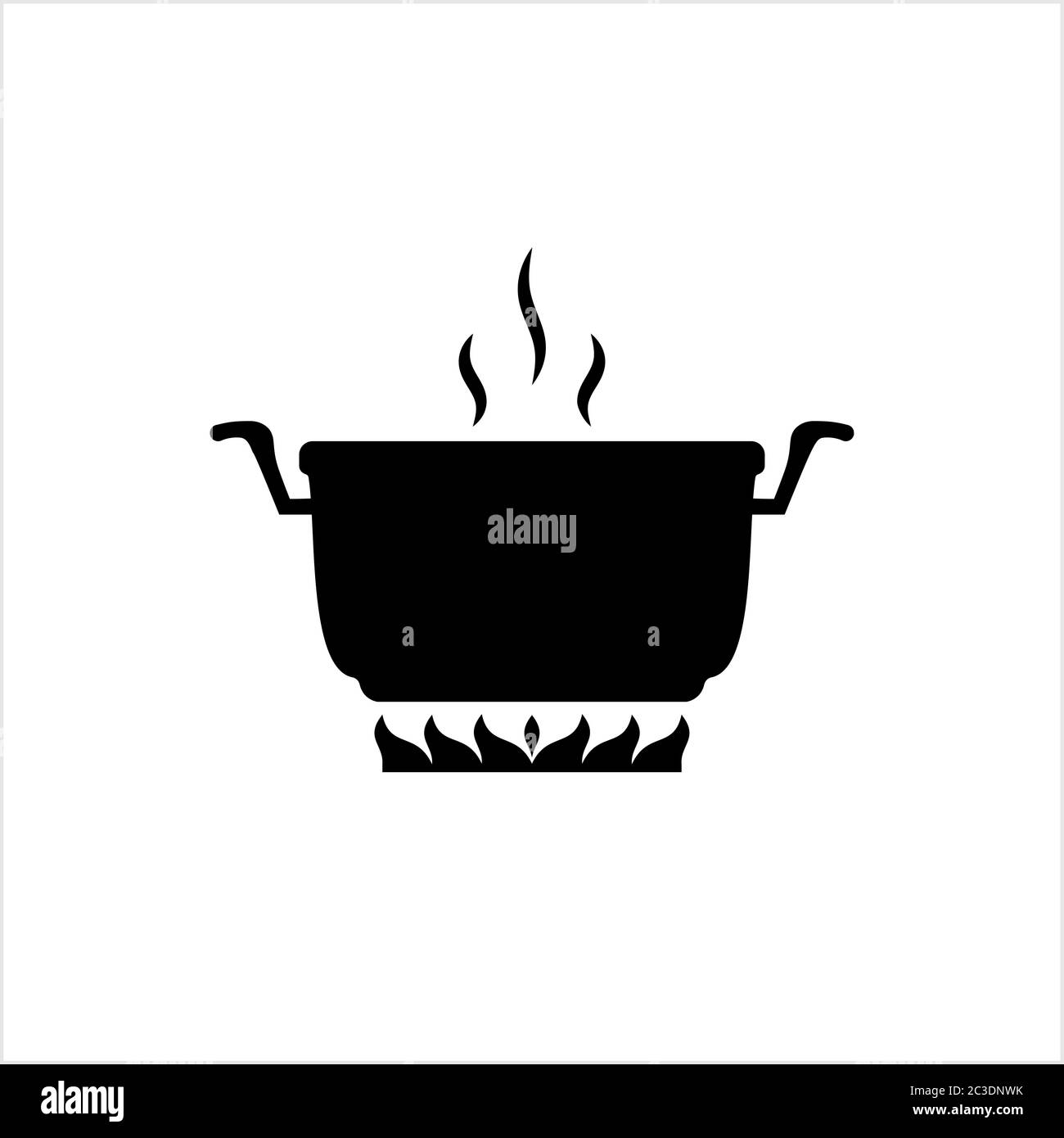 Pan Heating Icon, Frying Pan On Fire Icon Vector Art Illustration Stock ...