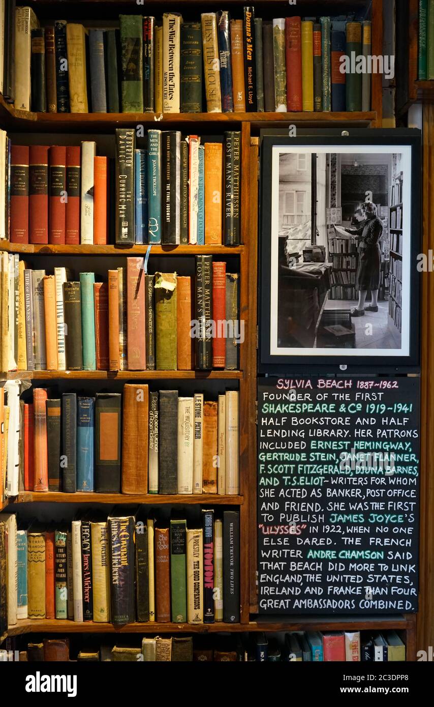 Sylvia Beach's photo and biography on a bookshelf in the second floor ...