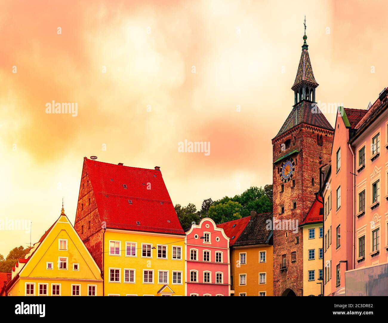 View on old city street with traditional architecture of Landsberg am ...
