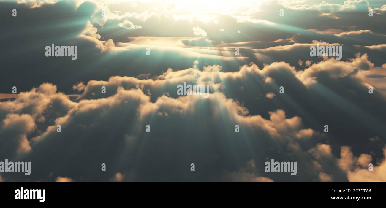 above clouds sunset god ray light sun Stock Photo - Alamy