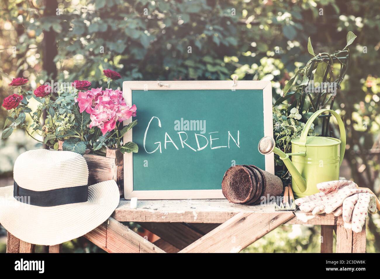 Chalkboard in beautiful garden Stock Photo - Alamy