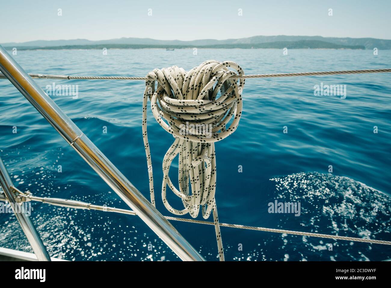 Wrapped sailing rope on a yacht. Sail and yachting concept Stock Photo ...