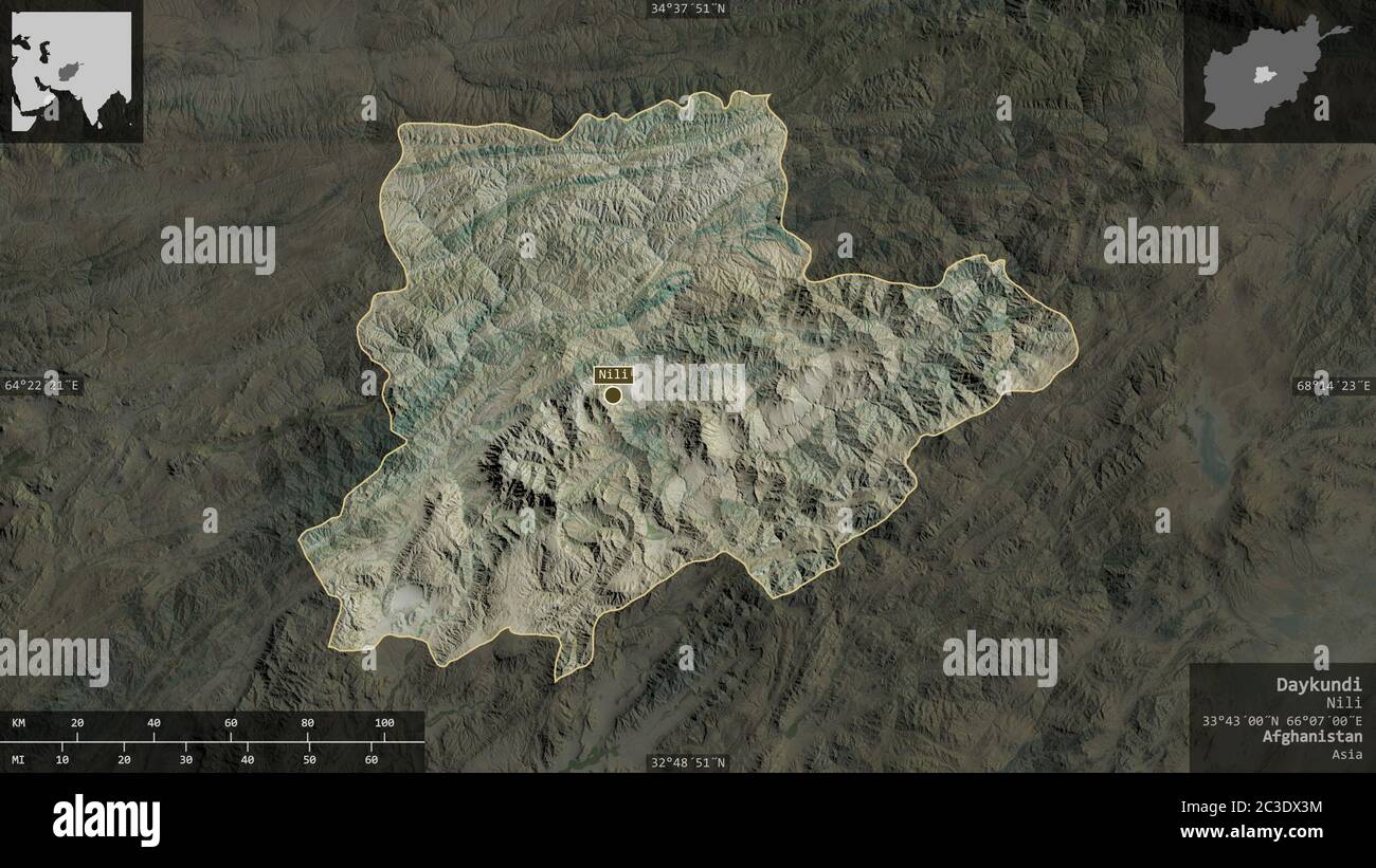 Daykundi, province of Afghanistan. Satellite imagery. Shape presented ...