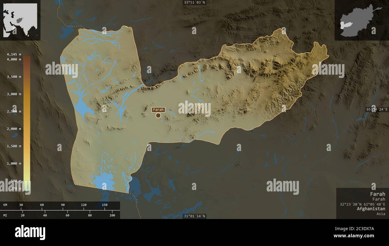 Farah, province of Afghanistan. Colored shader data with lakes and ...