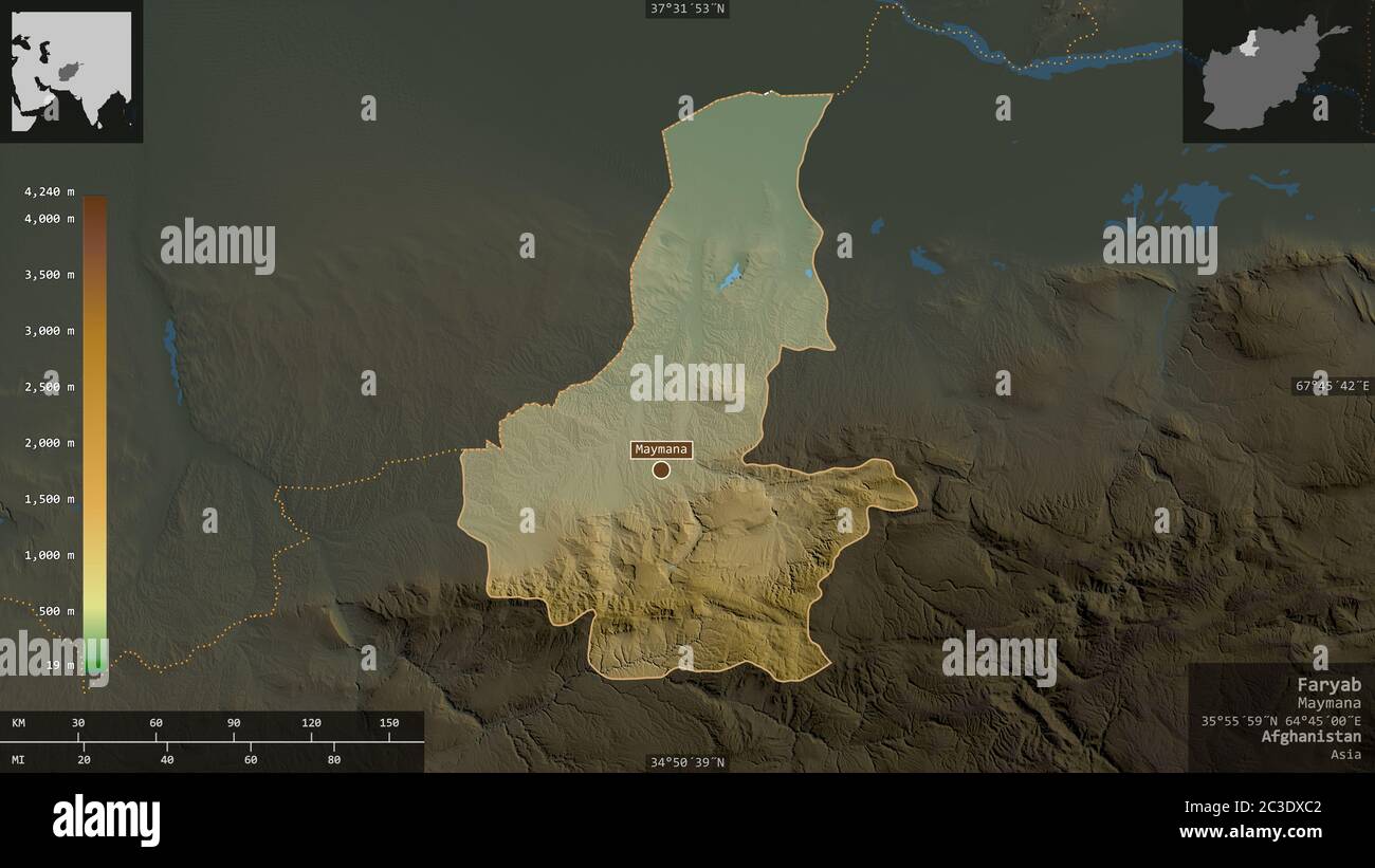 Faryab, province of Afghanistan. Colored shader data with lakes and ...