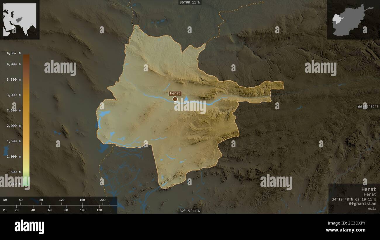 Herat, province of Afghanistan. Colored shader data with lakes and ...