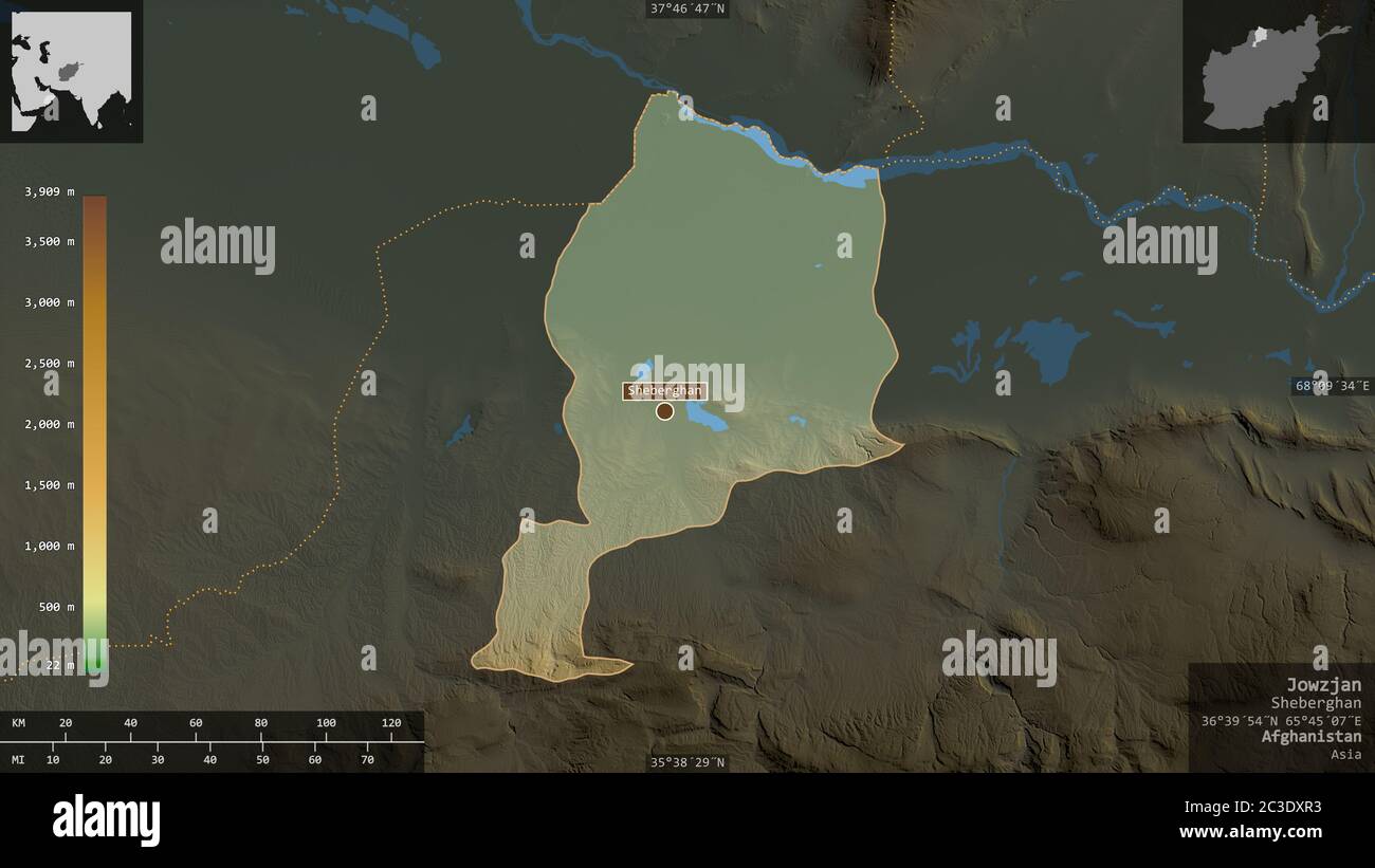 Jowzjan, province of Afghanistan. Colored shader data with lakes and ...