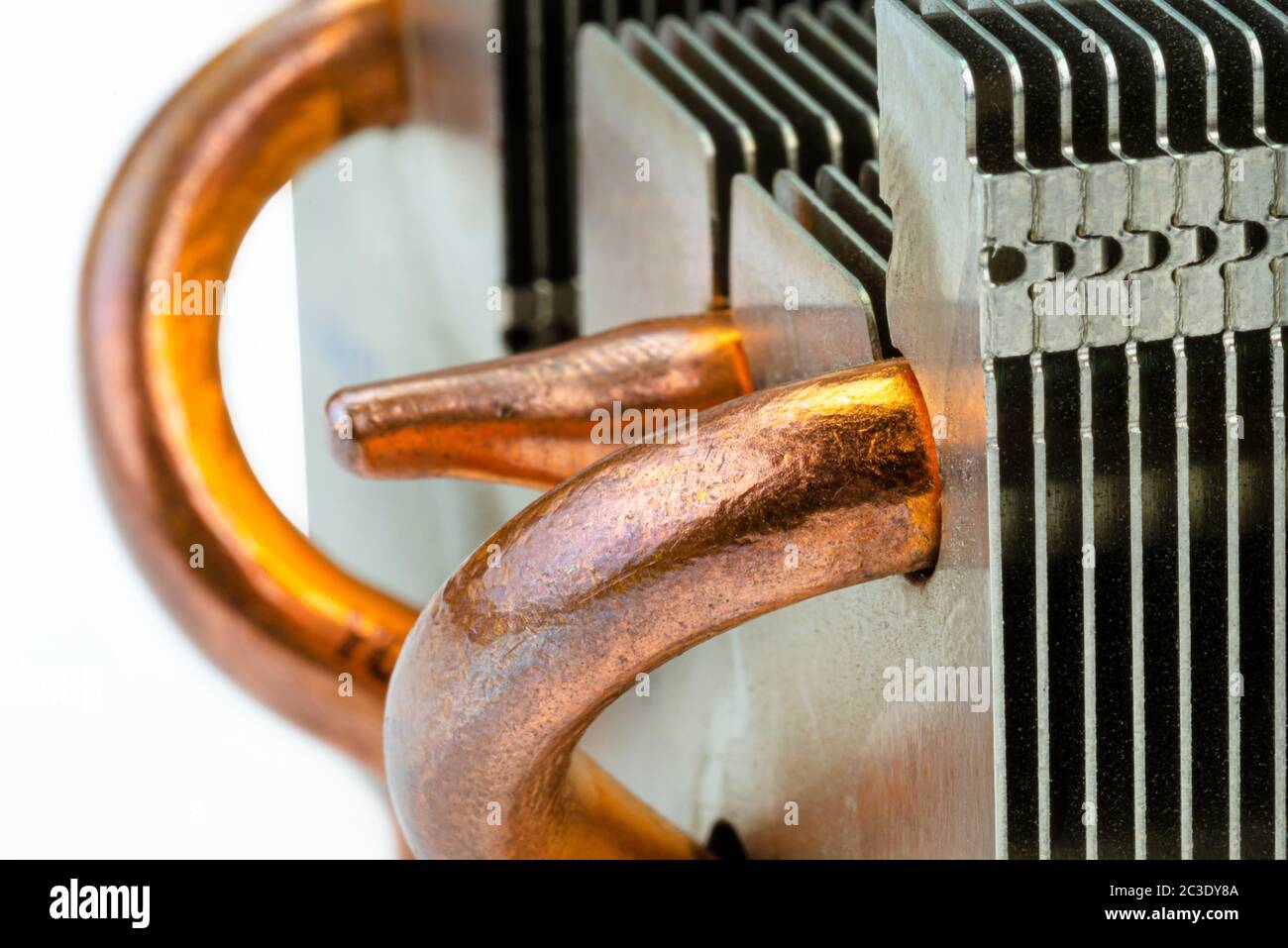 Macro photo of an aluminum heat sink from a pc with visible copper heat ...