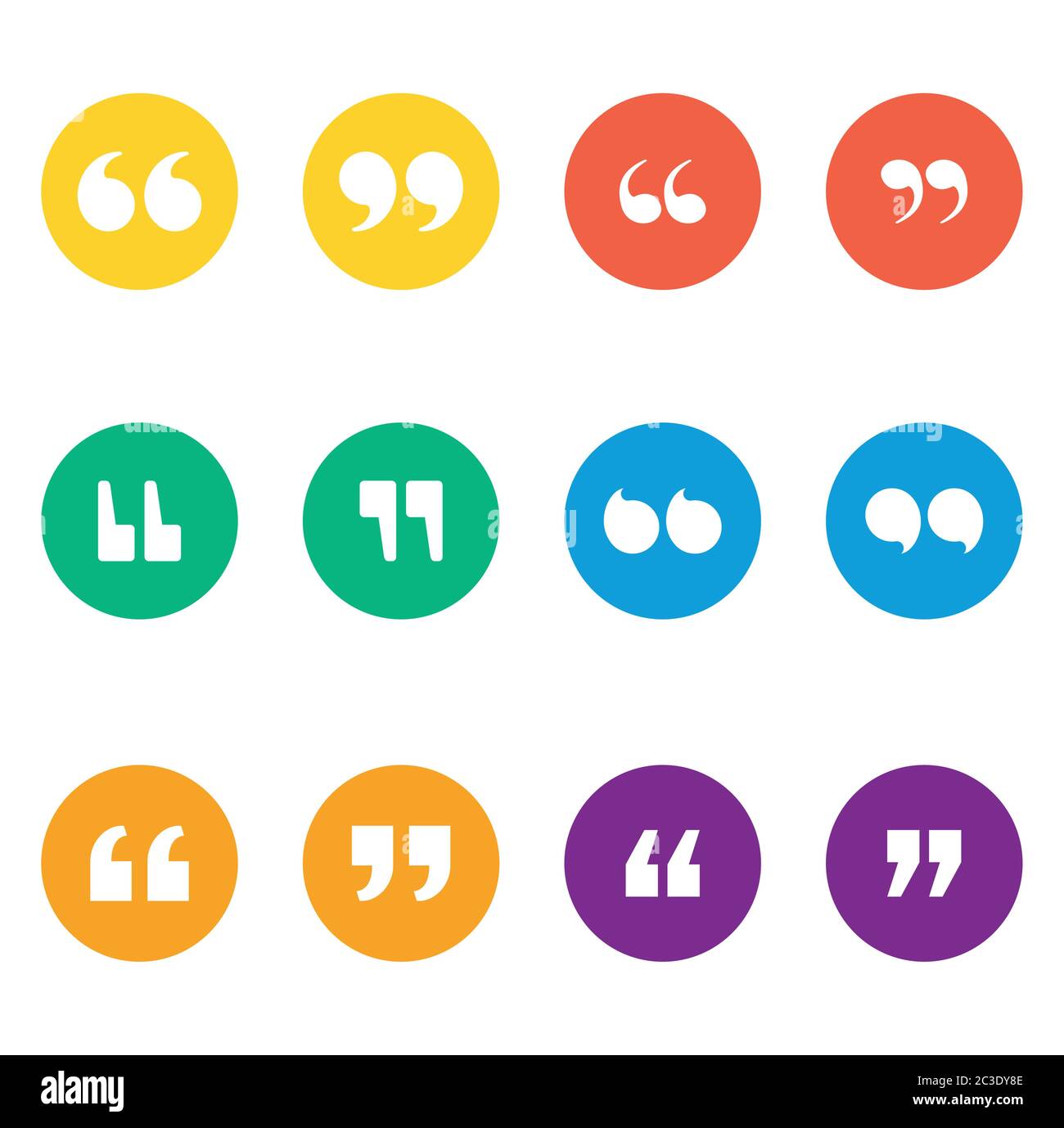 Set of quotes icons inside multicolored circles design, Message ...