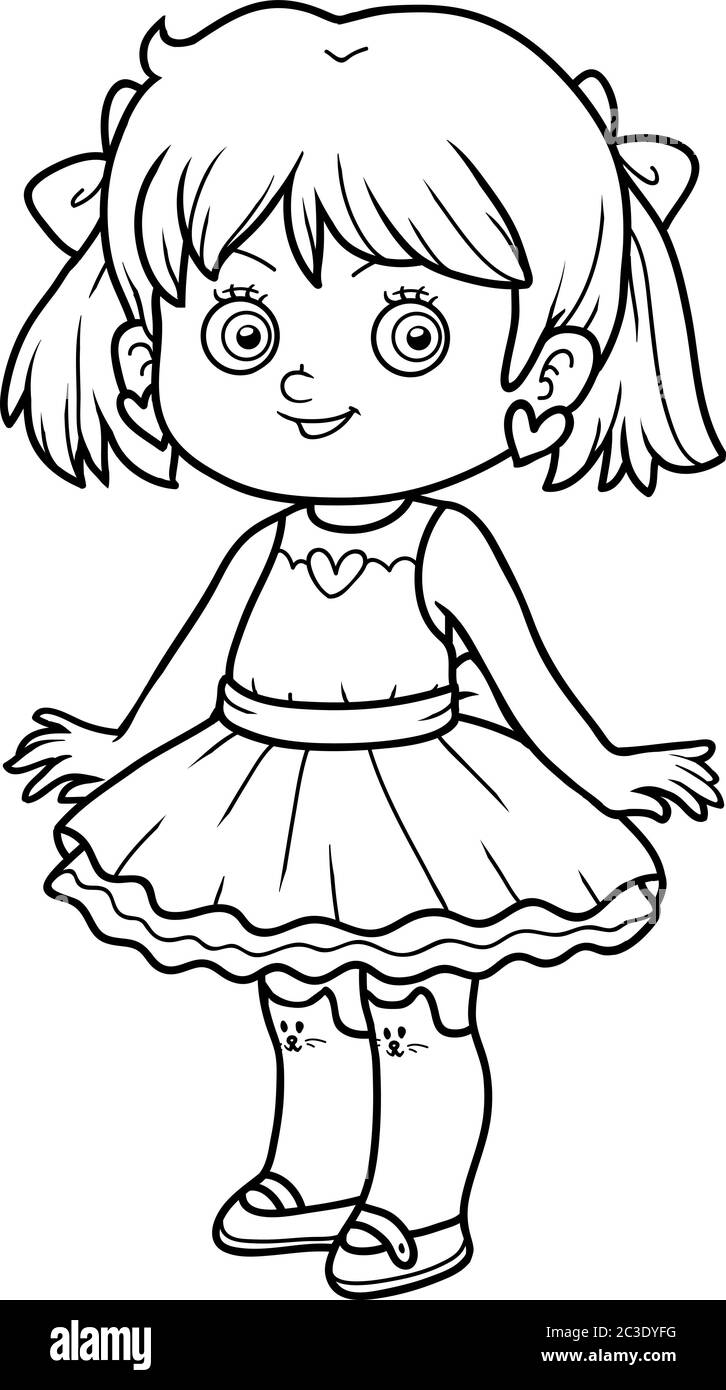 Coloring book for children, girl in a dress Stock Vector Image & Art ...