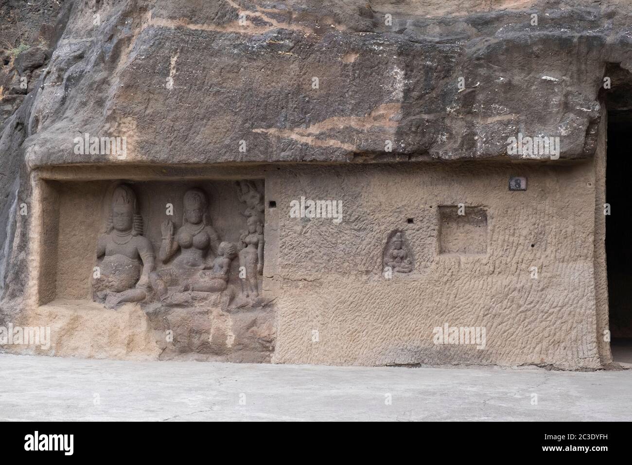 Shrine of Hariti and Panchika outside Cave 8, Aurangabad, Maharashtra ...