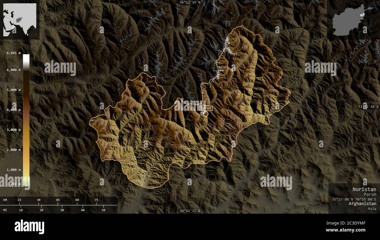 Nuristan, province of Afghanistan. Colored shader data with lakes and ...