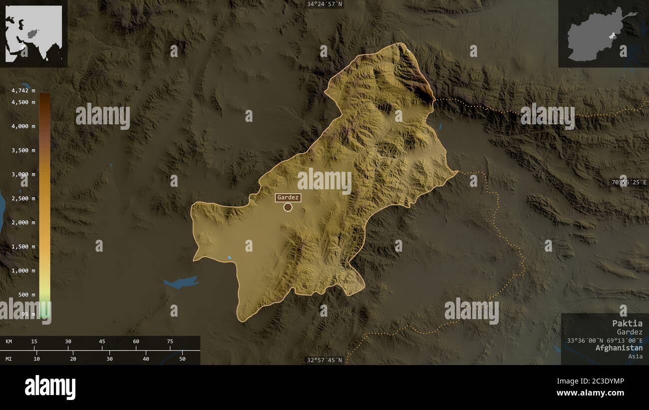 Paktia, province of Afghanistan. Colored shader data with lakes and ...