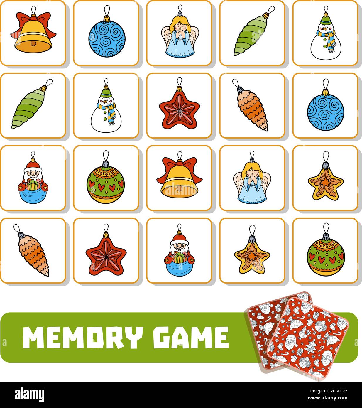 Memory game for preschool children, vector cards with Christmas tree ...