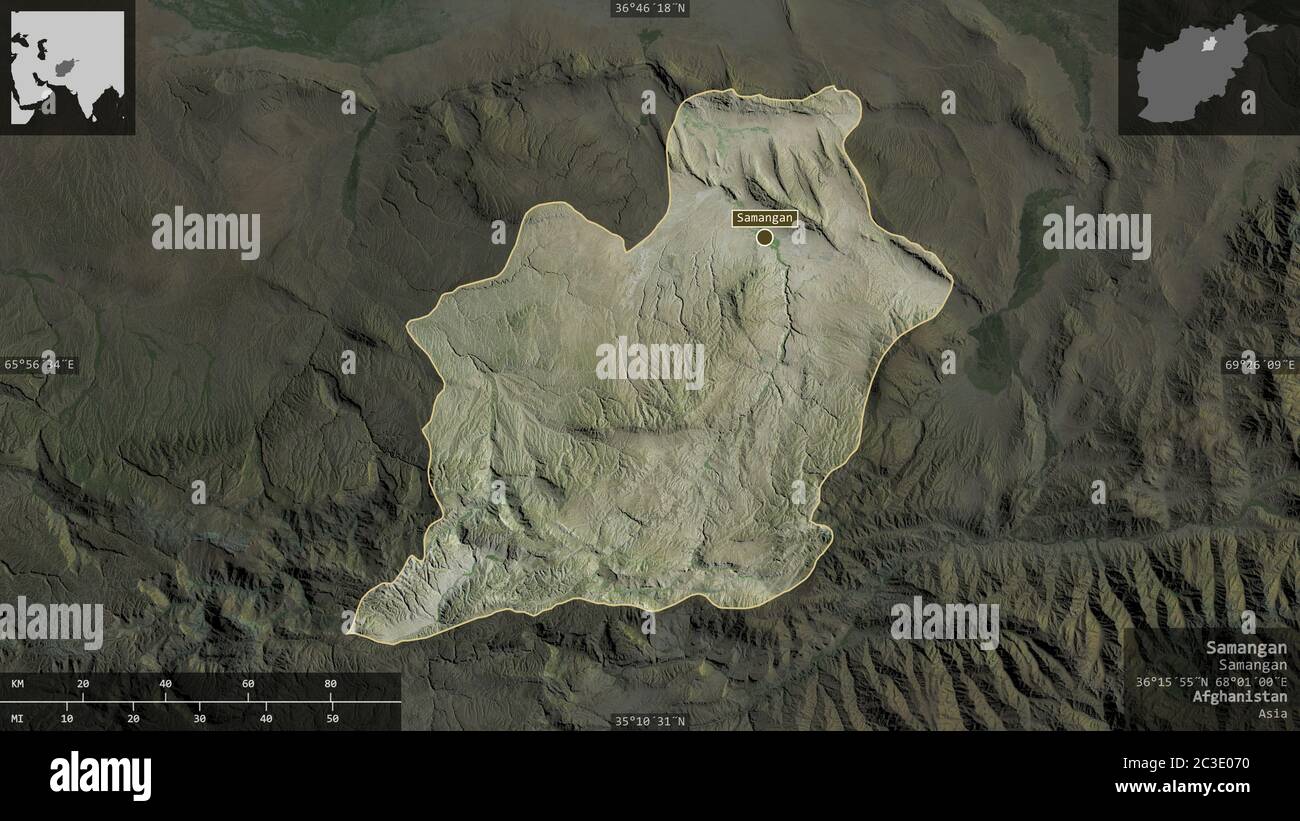 Samangan, province of Afghanistan. Satellite imagery. Shape presented ...