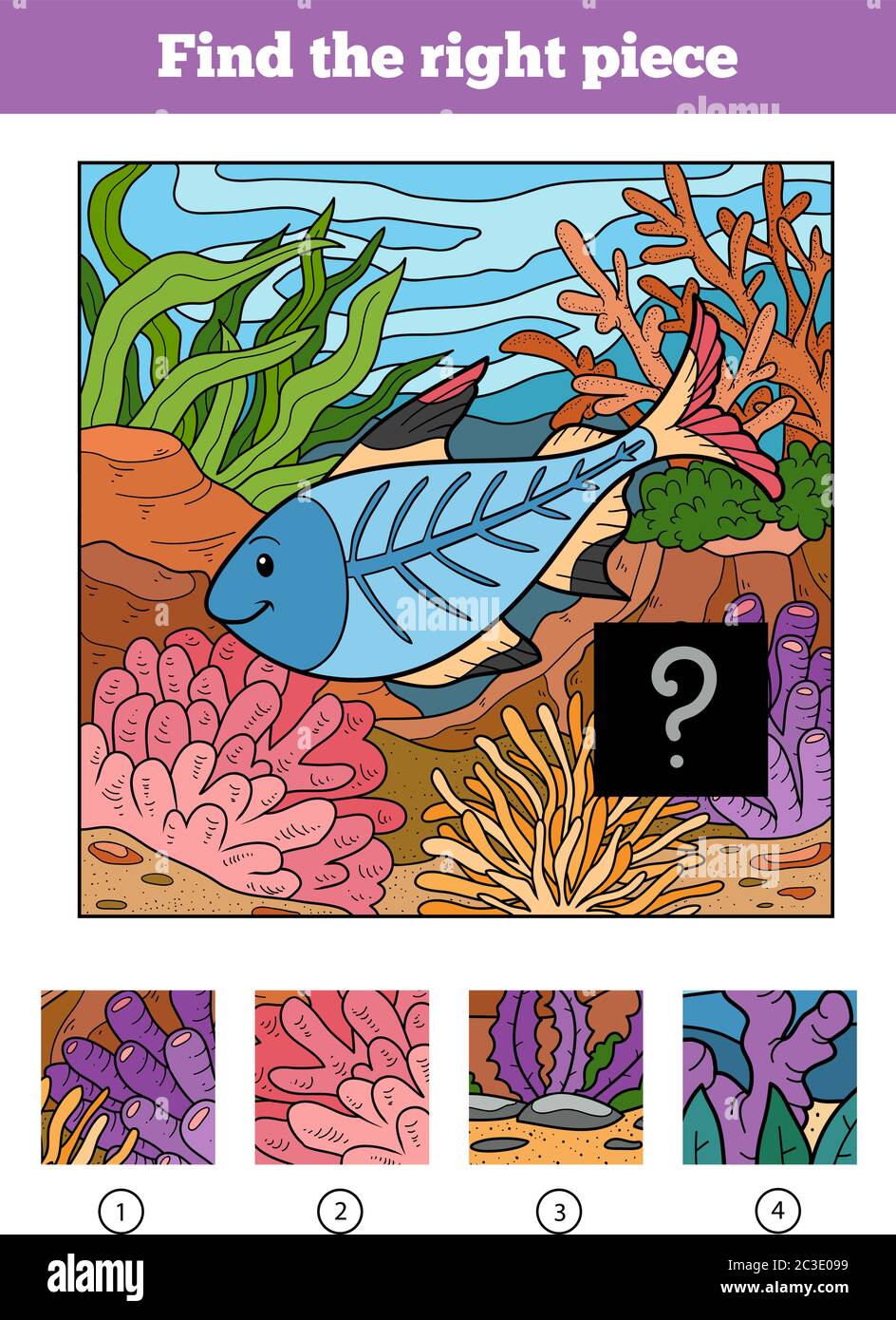 Find the right piece, jigsaw puzzle game for children. Fish and ...