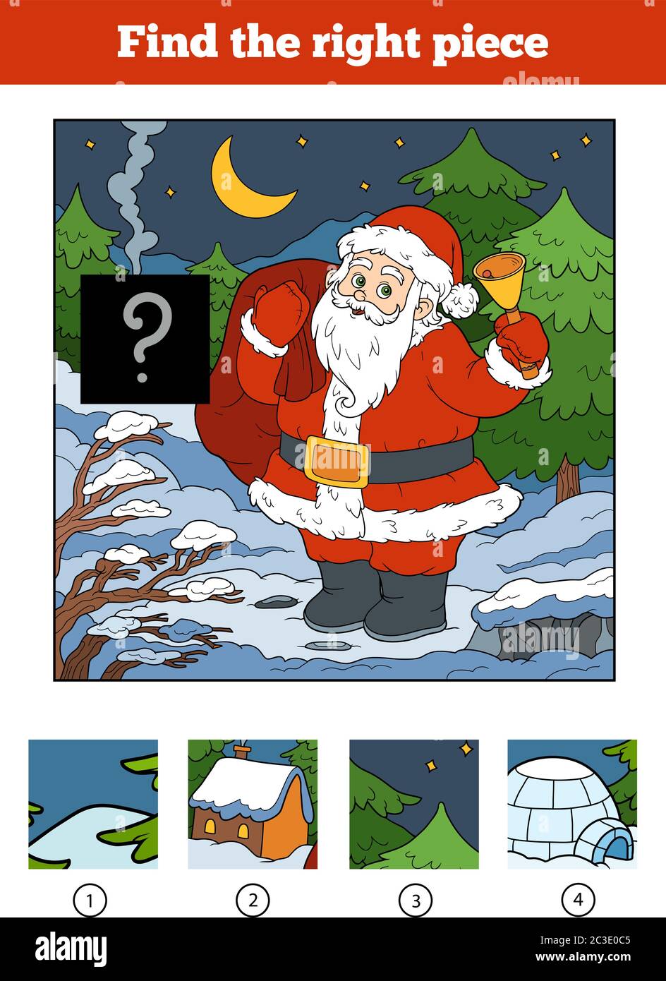 Find the right piece, jigsaw puzzle game for children. Santa Claus and ...