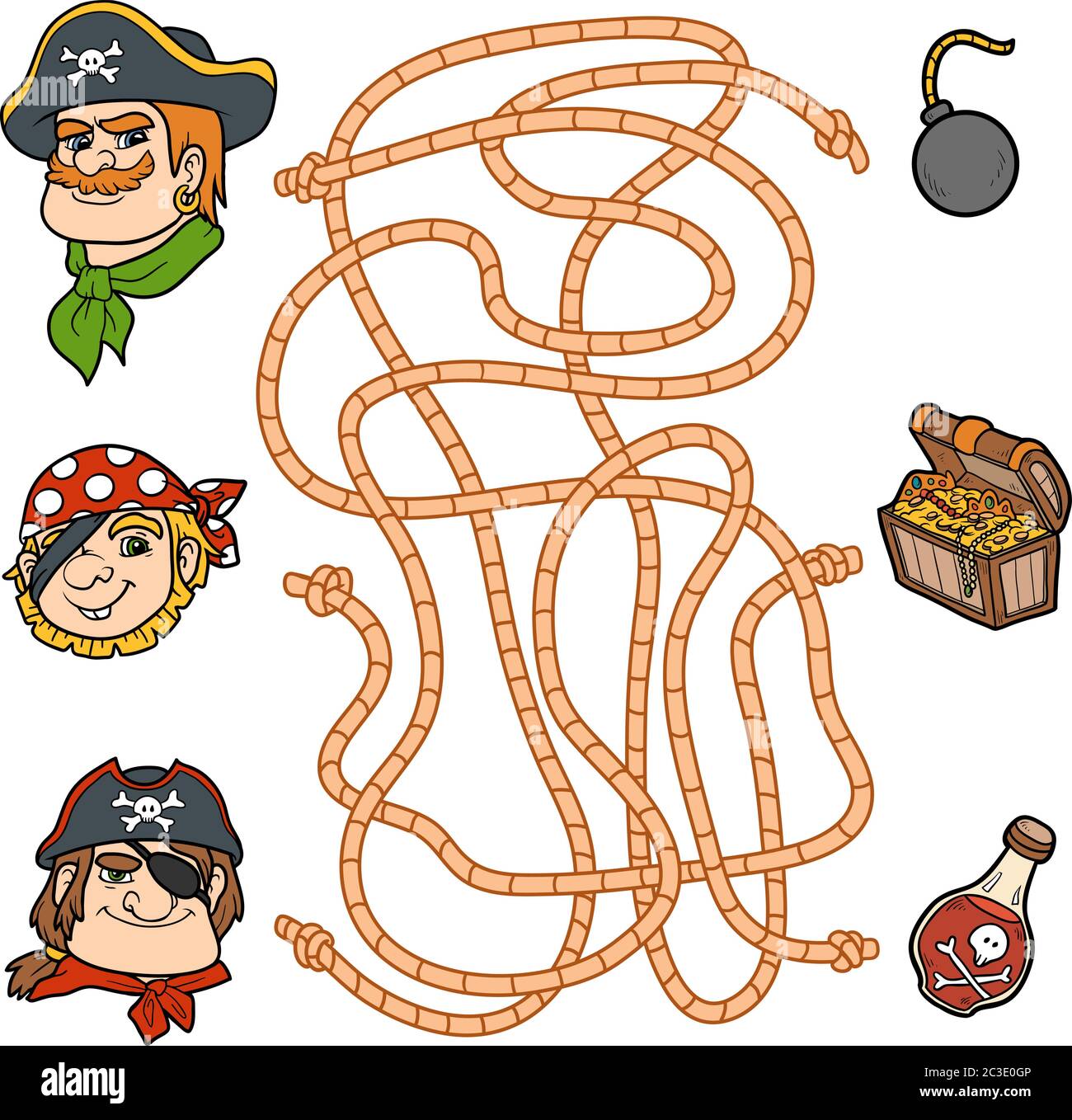 Maze game, education game for children. Pirate characters and items ...