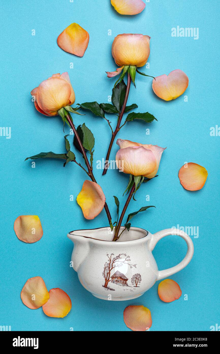 Three roses and scattered petals Stock Photo - Alamy