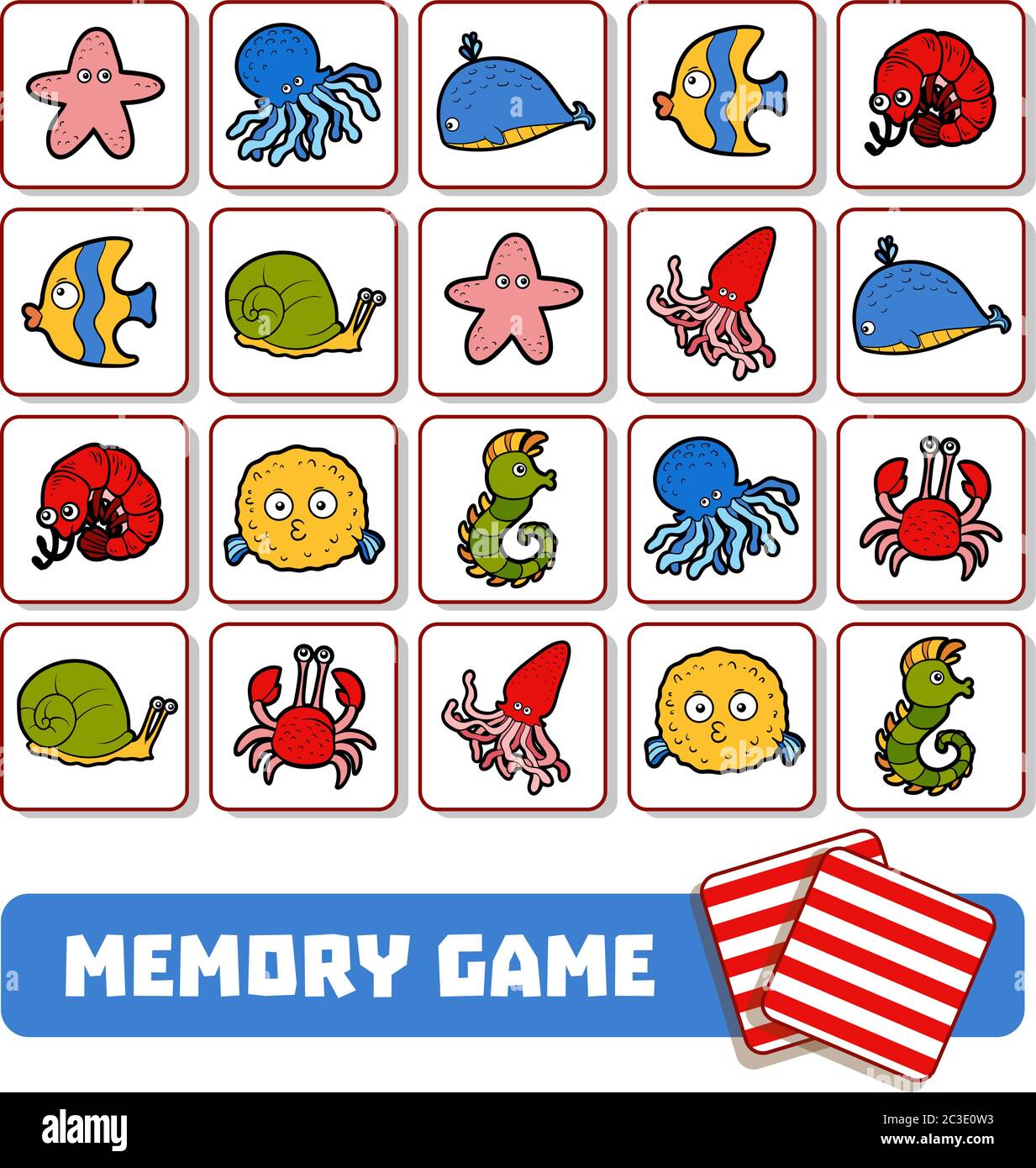 Memory game for preschool children, vector cards with sea animals Stock ...