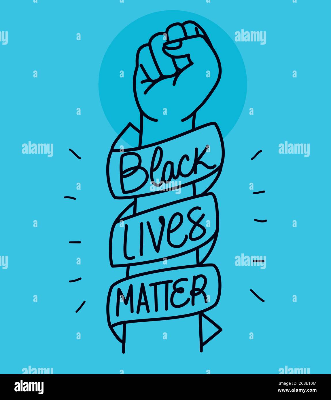 Black lives matter on ribbon around fist design of Protest justice and ...