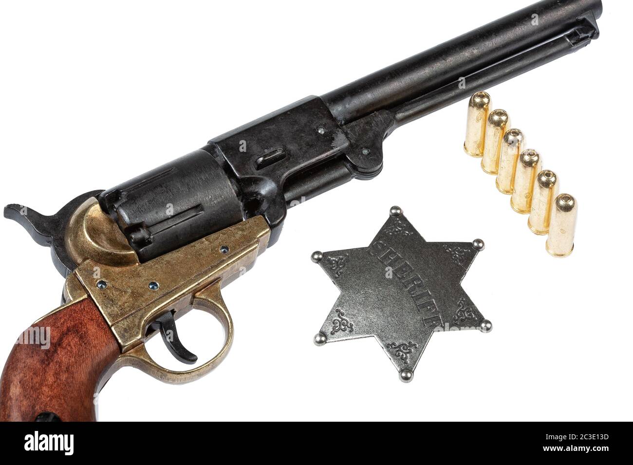Old Revolver, Sheriff Star And Bullets Stock Photo - Alamy