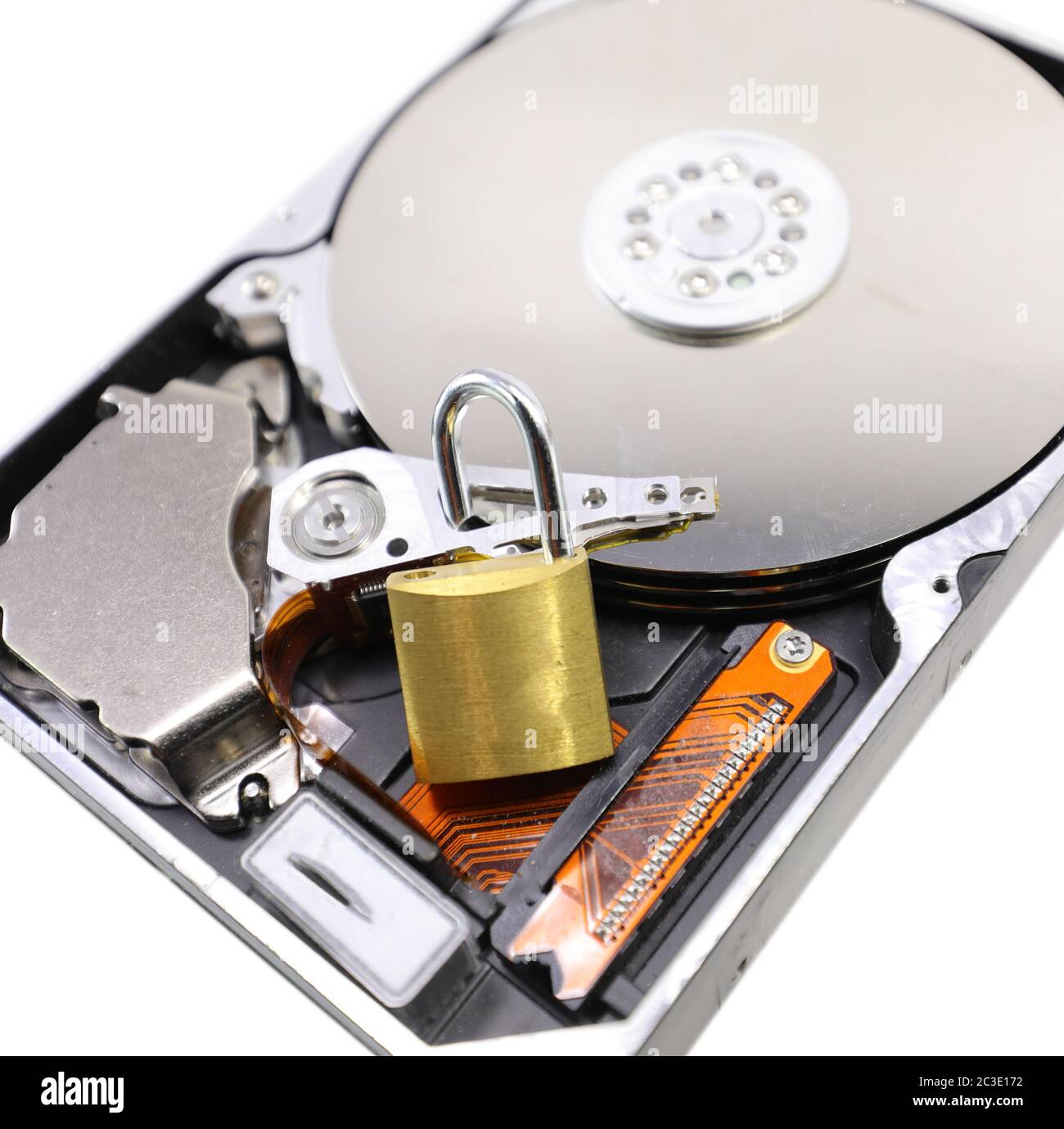 Hard drive with a padlock which is the symbol of data security on a ...