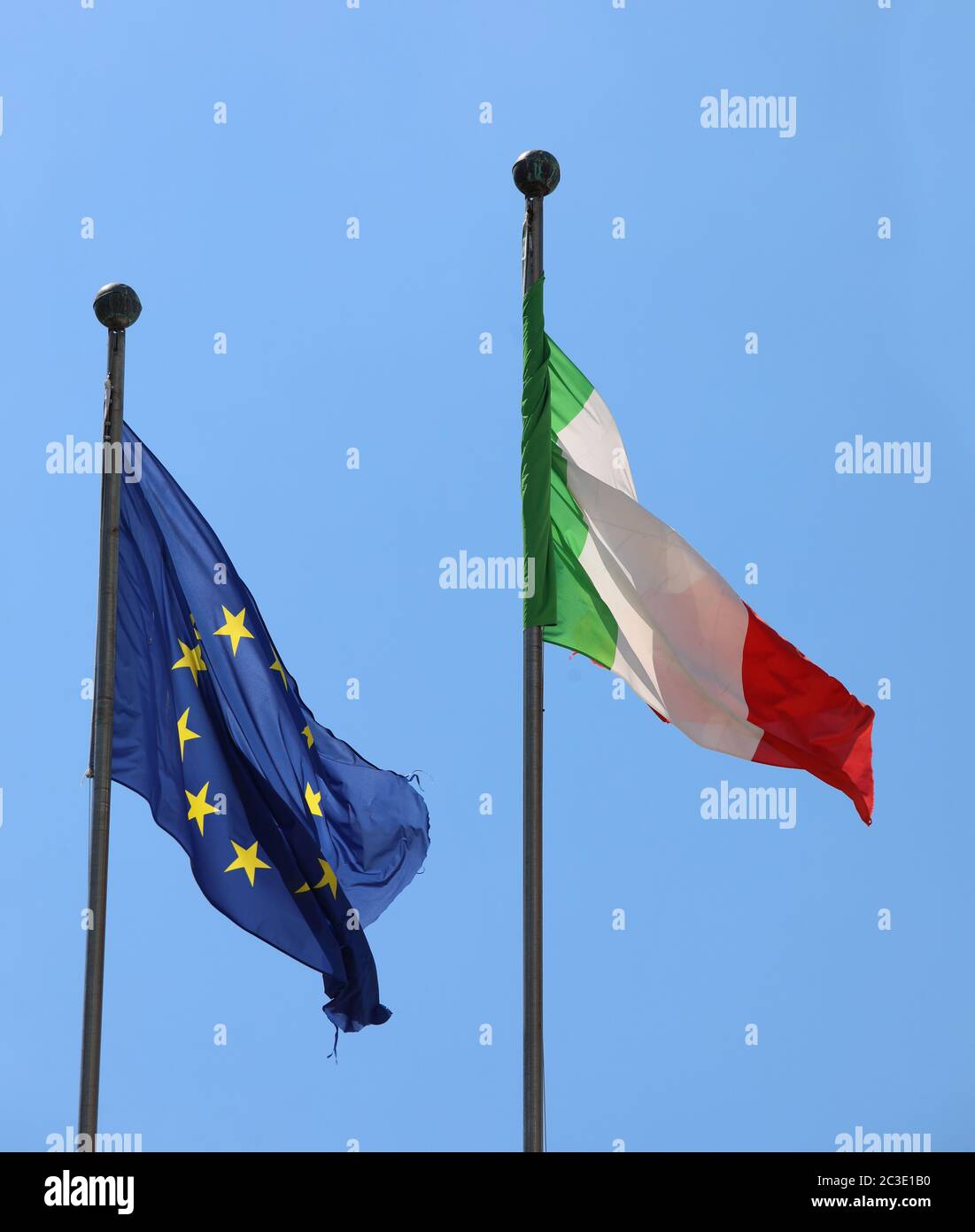 Blue European flag with yellow stars and the Italian tricolor FLAG ...