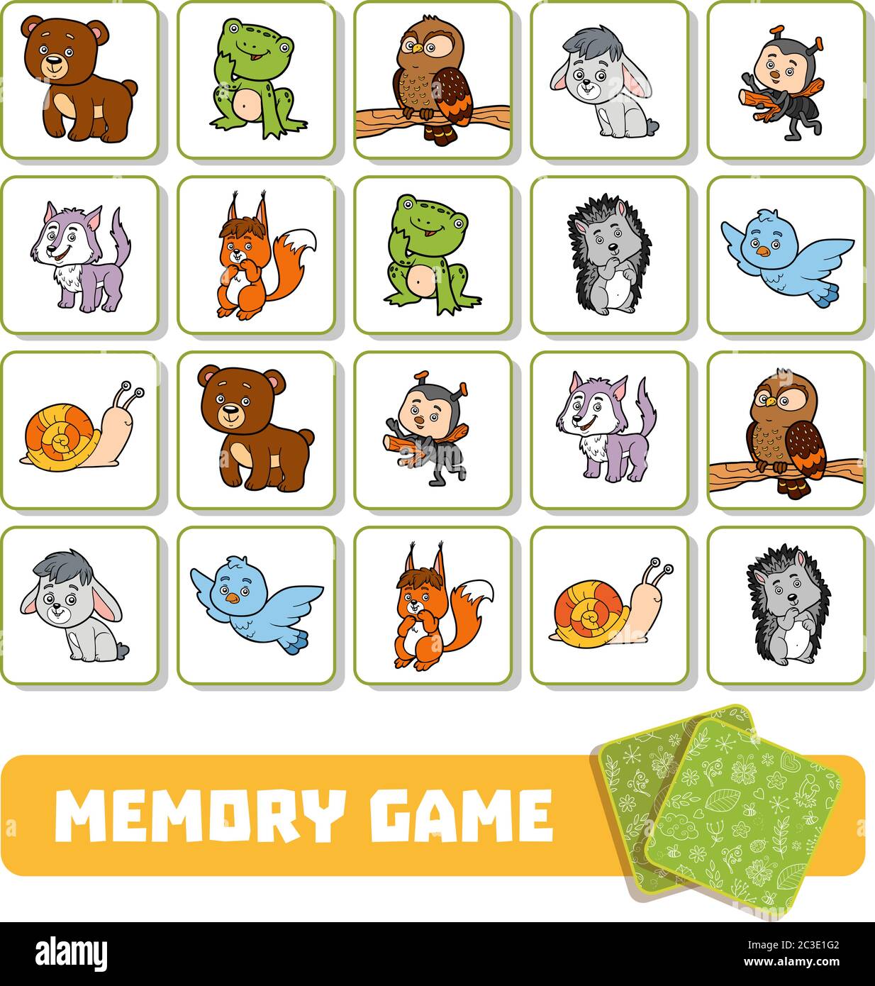 Memory game for preschool children, vector cards with forest animals ...