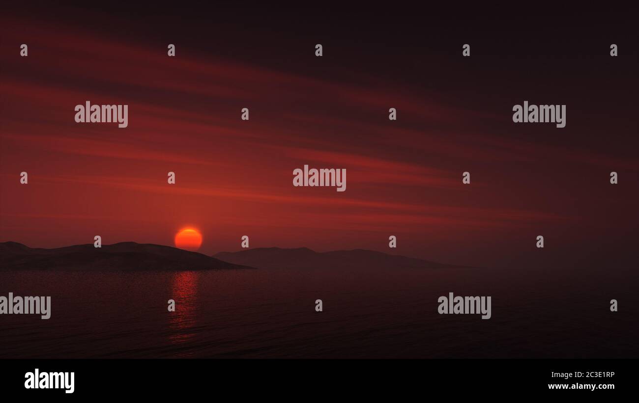 red sunset over the sea Stock Photo - Alamy