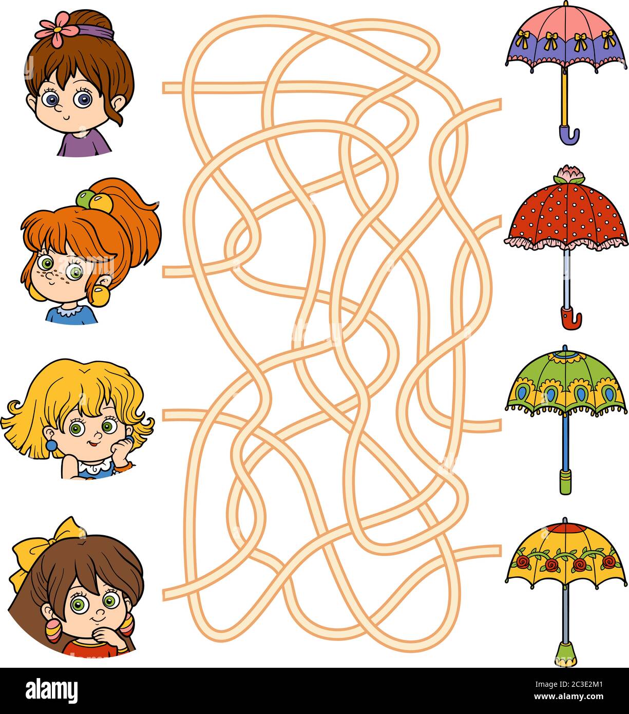 Maze game for children. Little girls and umbrellas Stock Vector Image ...