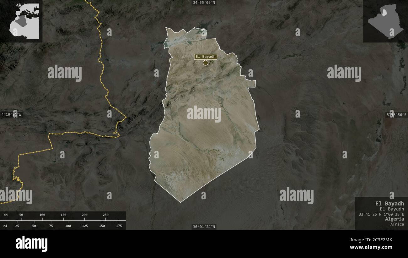 El Bayadh, province of Algeria. Satellite imagery. Shape presented ...