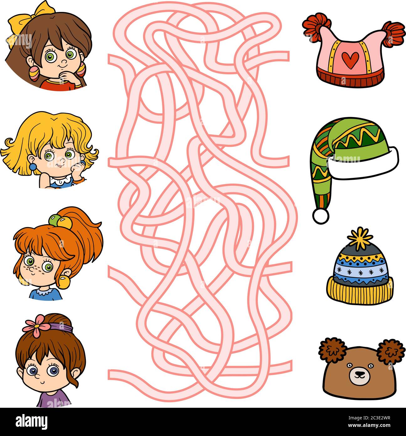 Maze game for children. Little girls and hats Stock Vector Image & Art ...