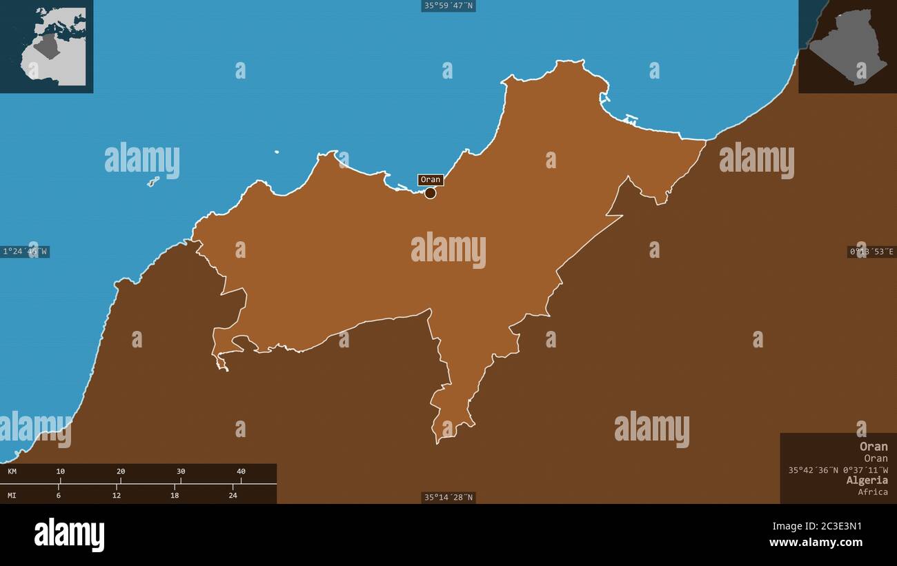 Oran, province of Algeria. Patterned solids with lakes and rivers ...