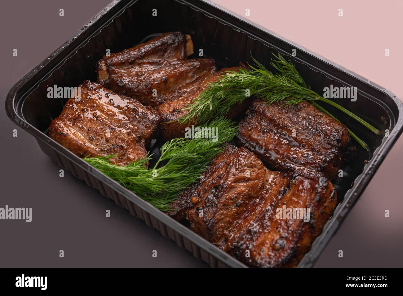 Meat steak portion with dill high angle shot Stock Photo - Alamy