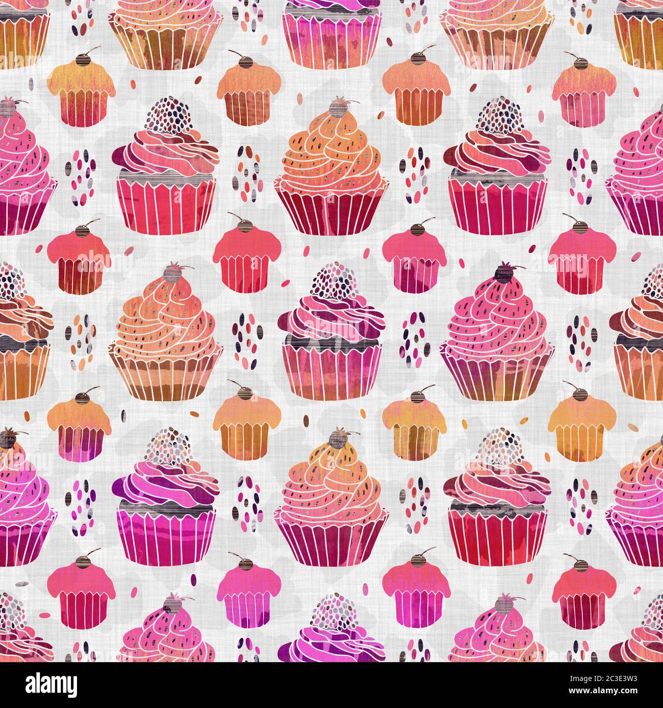 Seamless printed cupcake woven texture. Hand drawn grunge damask on ...