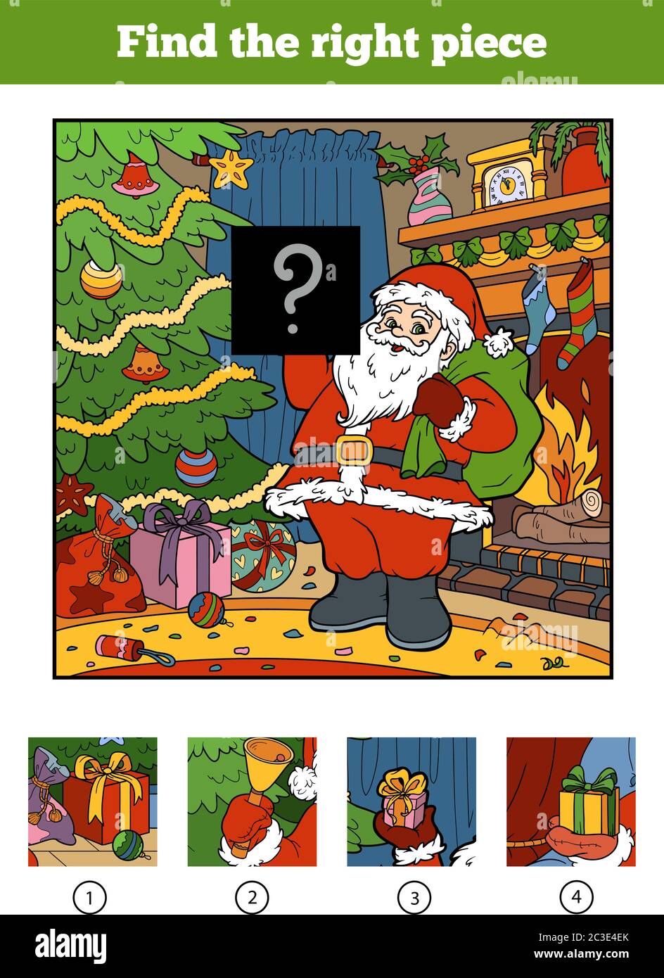 Find the right piece, jigsaw puzzle game for children. Santa Claus and ...