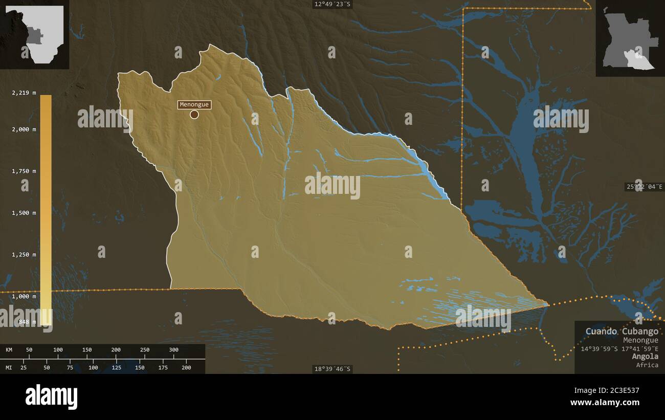Cuando Cubango, province of Angola. Colored shader data with lakes and ...