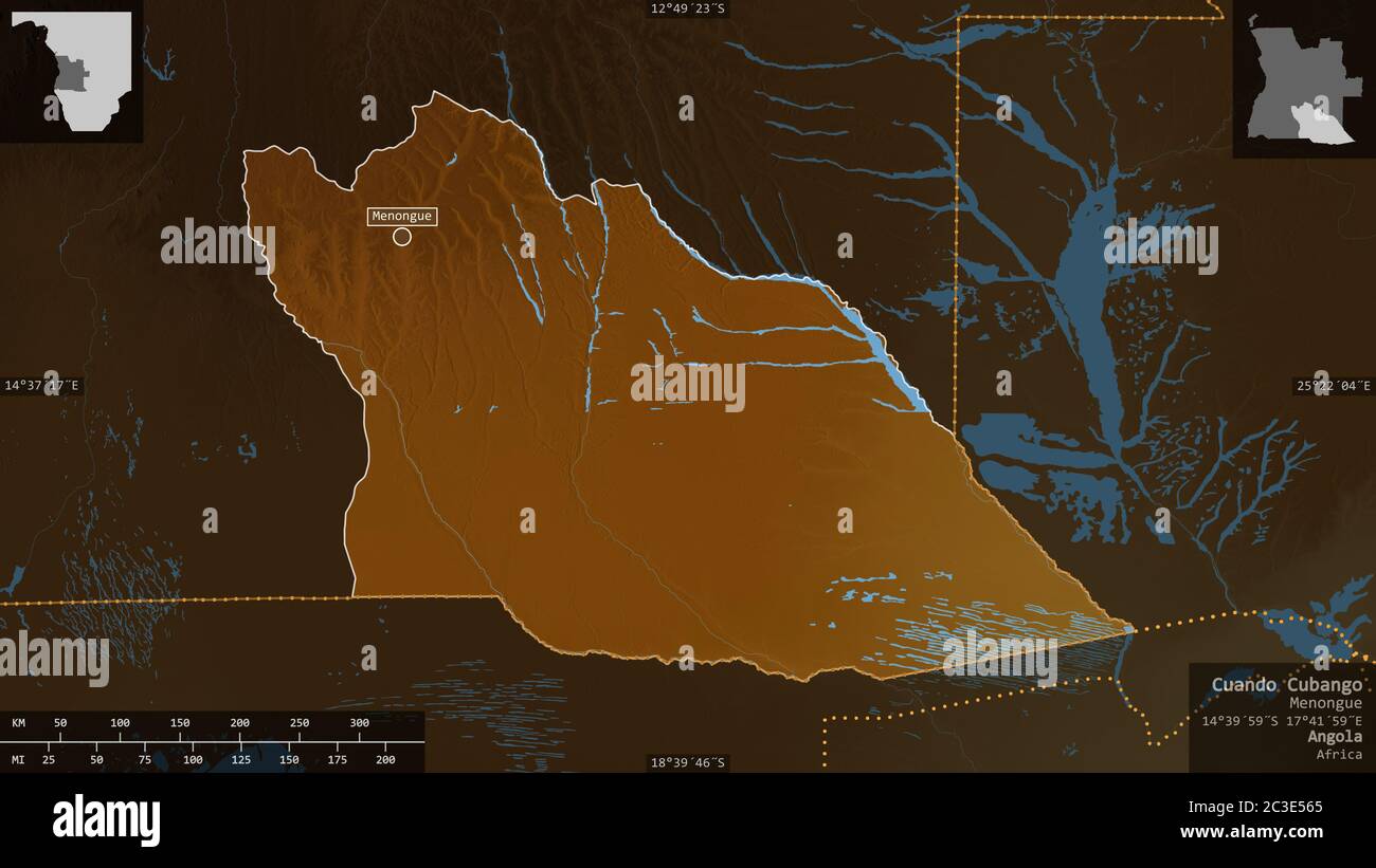 Cuando Cubango, province of Angola. Colored relief with lakes and ...