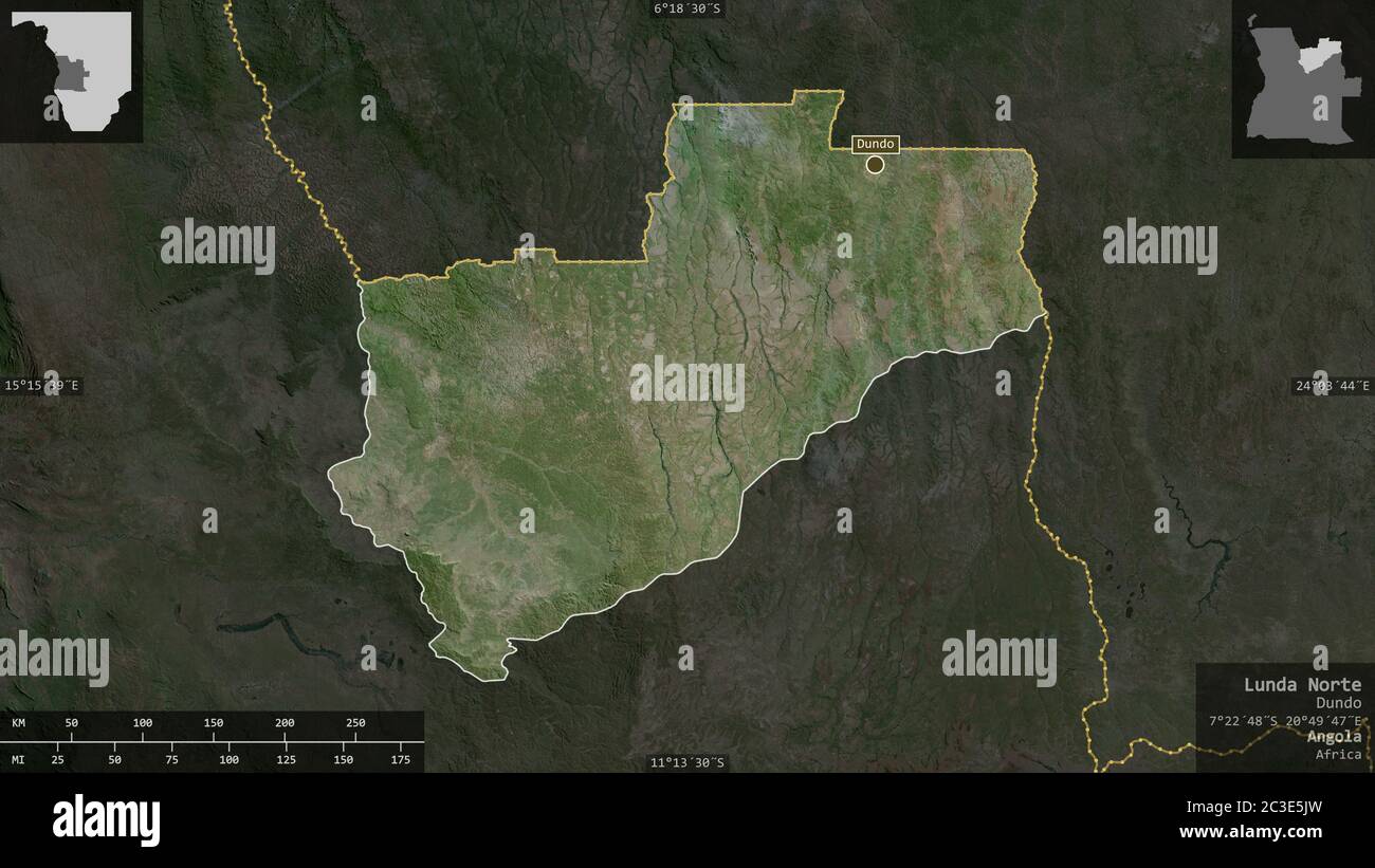 Lunda Norte, province of Angola. Satellite imagery. Shape presented ...