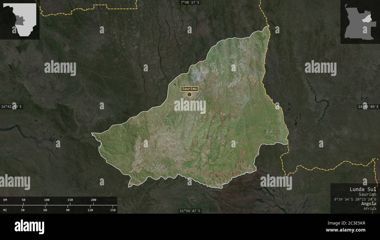 Lunda Sul, province of Angola. Satellite imagery. Shape presented ...