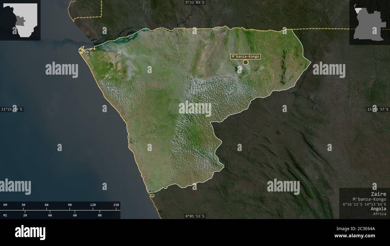 Zaire, province of Angola. Satellite imagery. Shape presented against ...