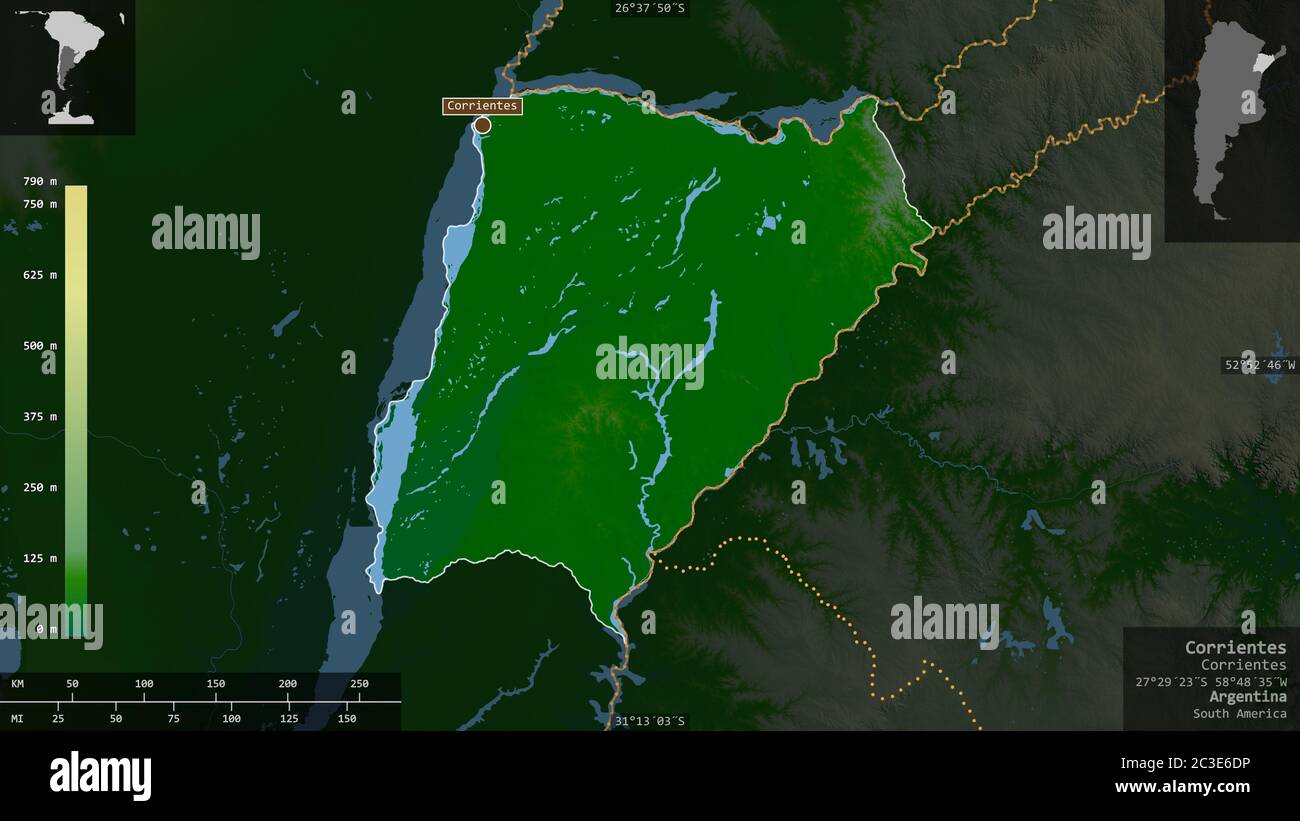 Corrientes, province of Argentina. Colored shader data with lakes and ...