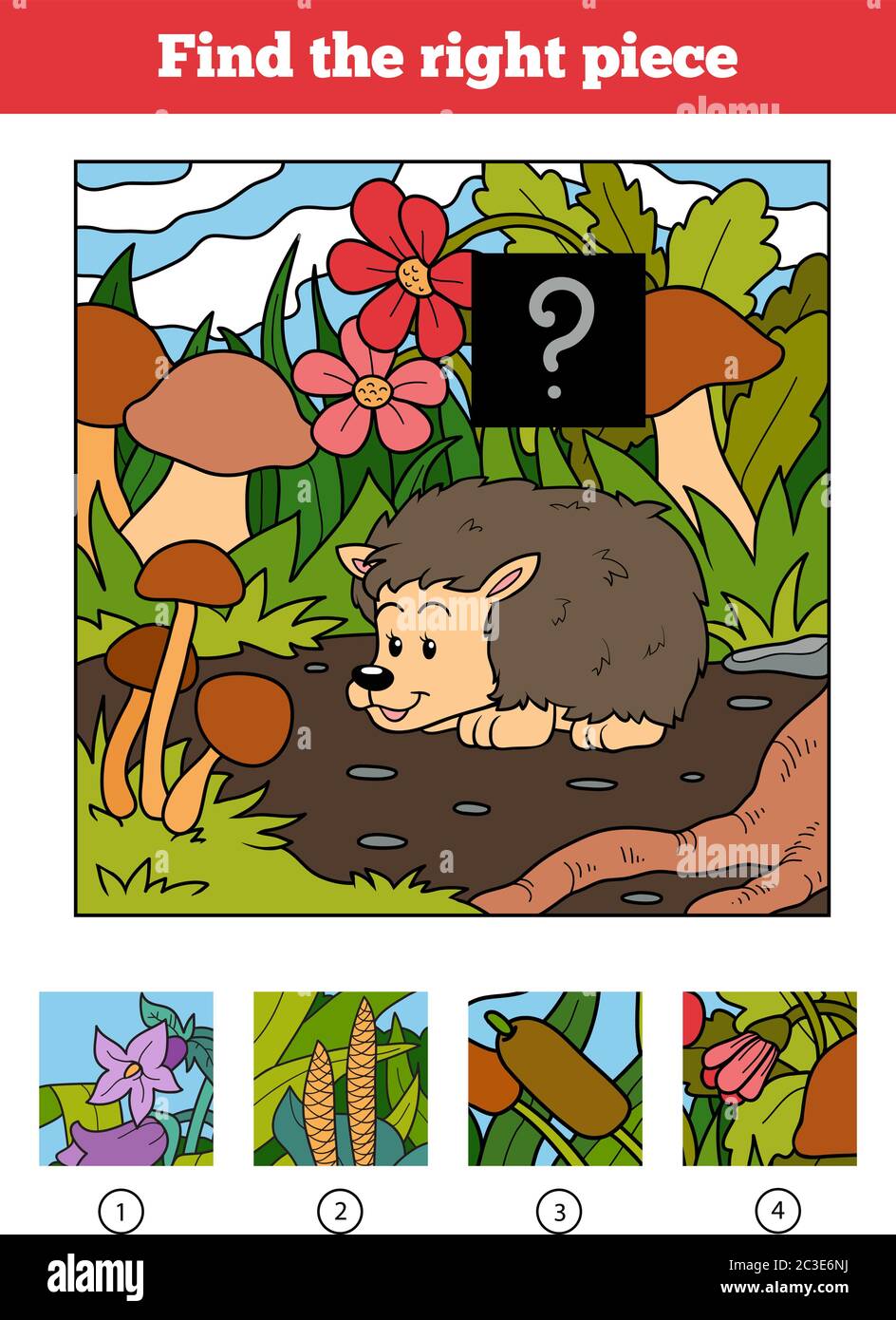 Find the right piece, jigsaw puzzle game for children. Hedgehog and ...
