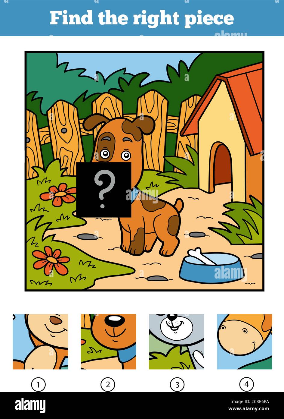Find the right piece, jigsaw puzzle game for children. Dog and ...