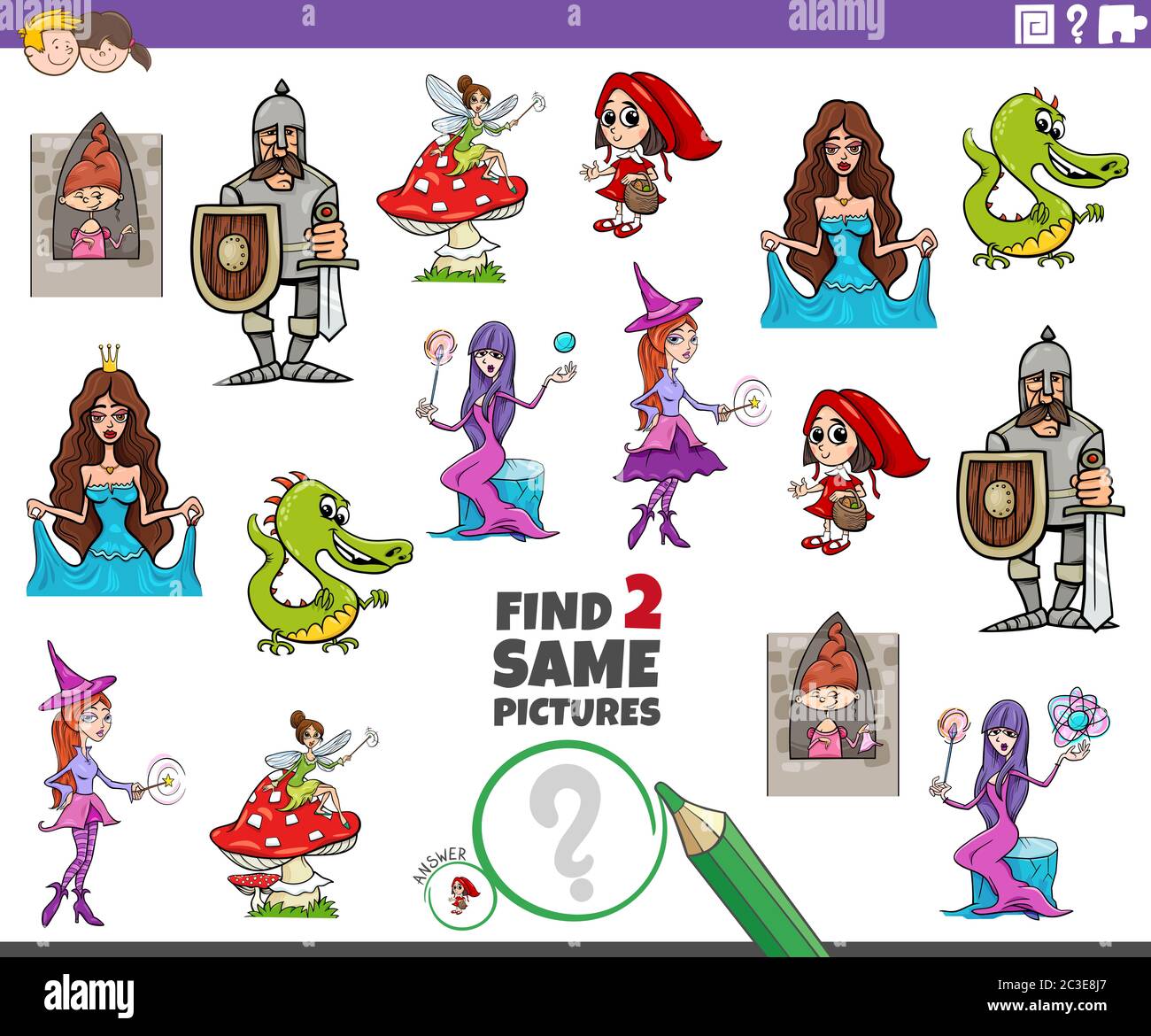 find two same fantasy characters task for children Stock Photo - Alamy