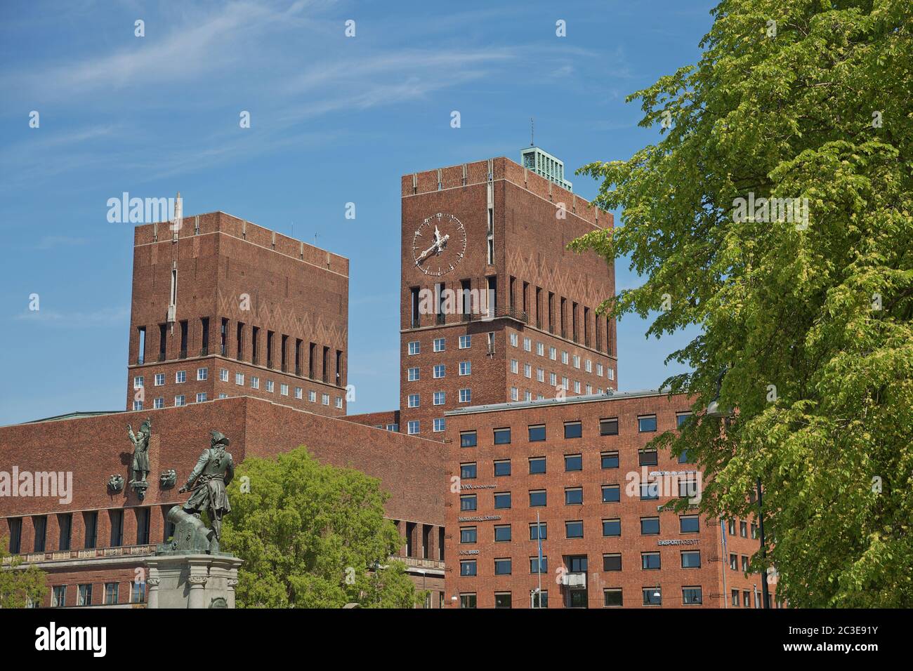 Architectural fragments of the northern part of red brick City Hall ...