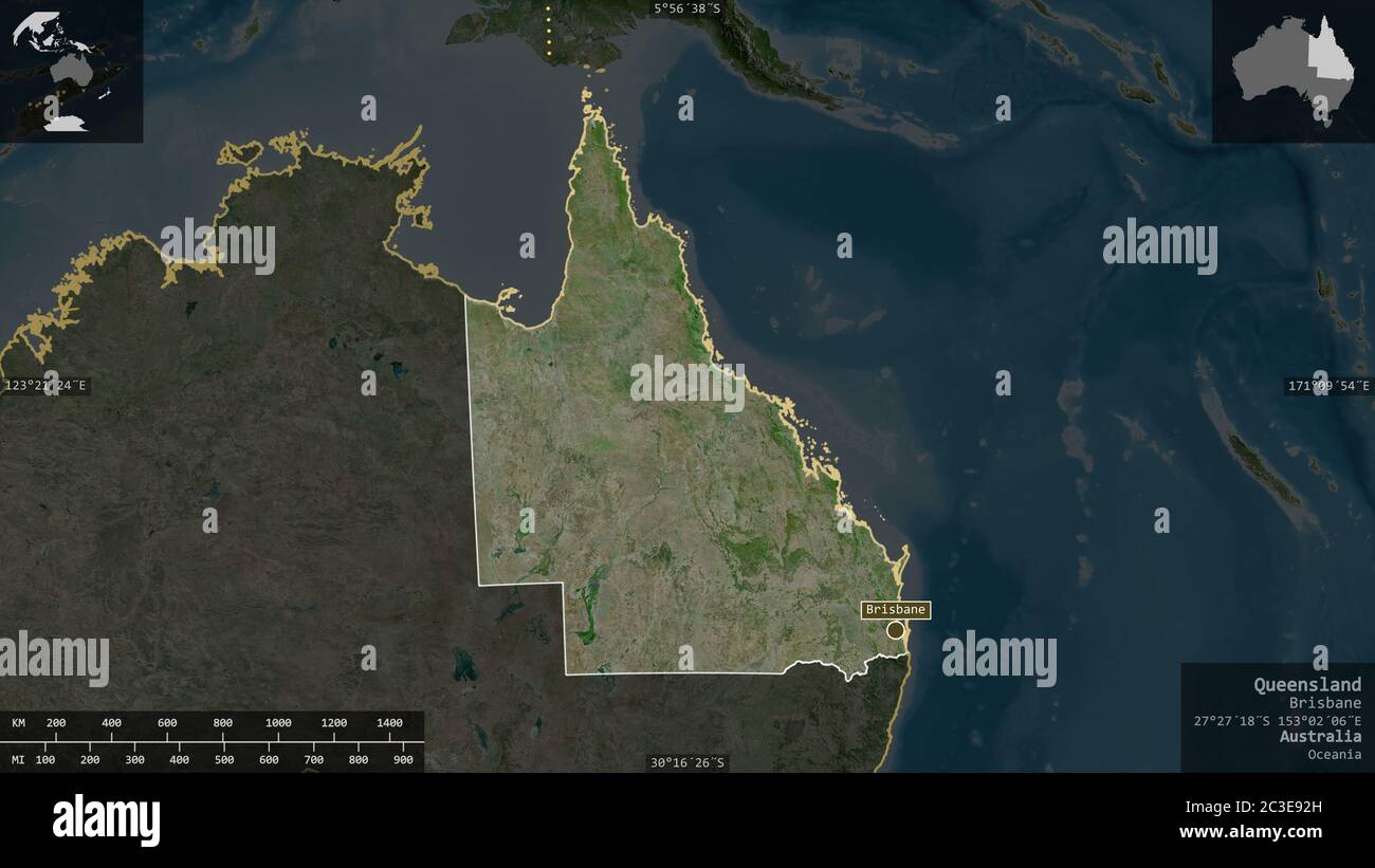 Queensland, state of Australia. Satellite imagery. Shape presented ...