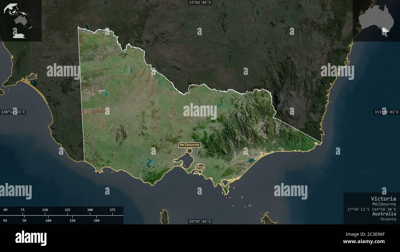 Victoria, state of Australia. Satellite imagery. Shape presented ...
